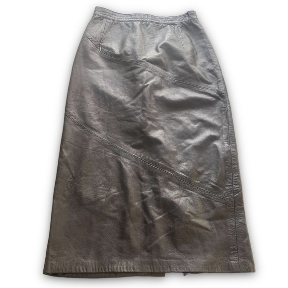 Skirts | Vintage Black Leather Midi Skirt Size 8 Witchcore Goth ...